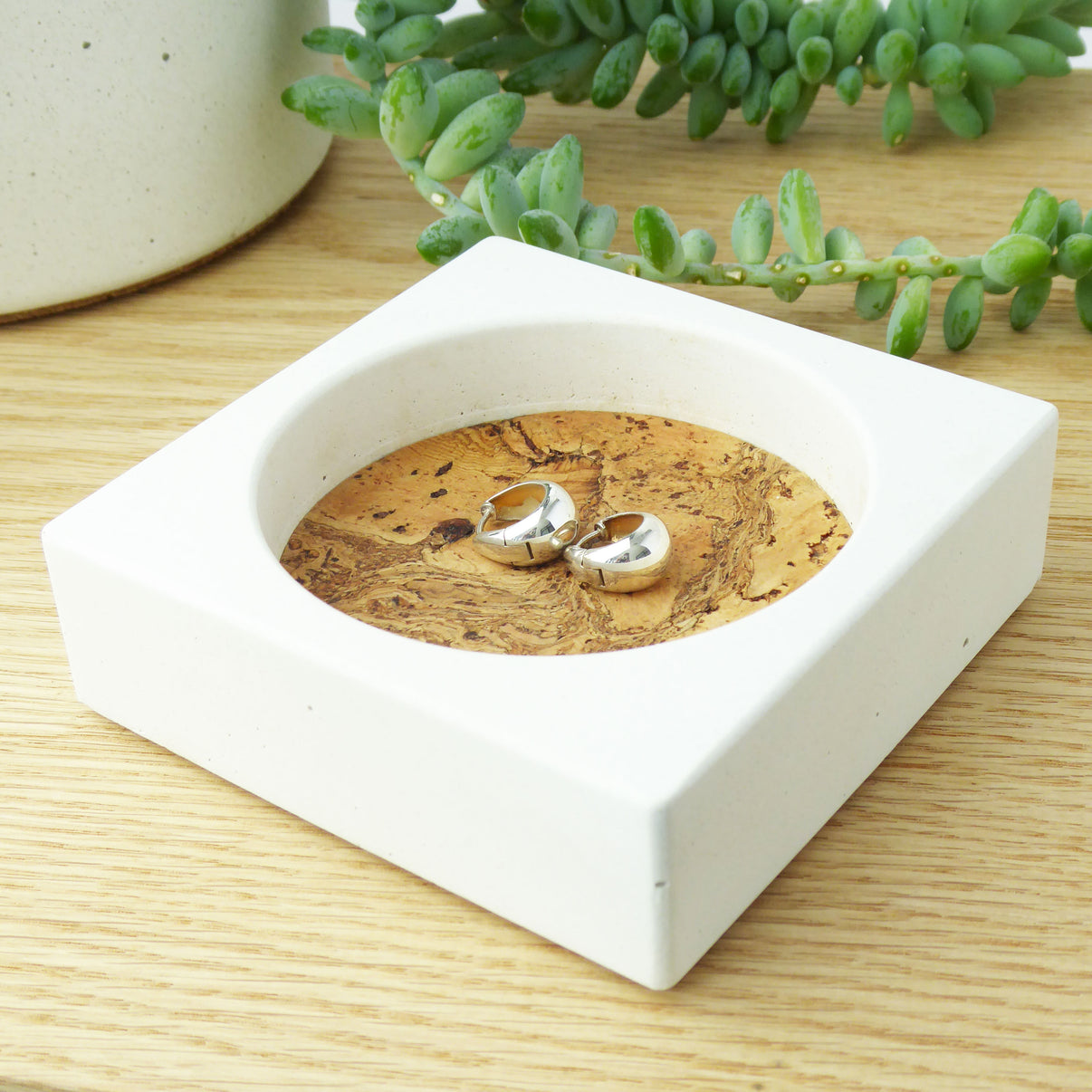 Concrete and cork trinket tray or desk organiser - natural grey or whi ...